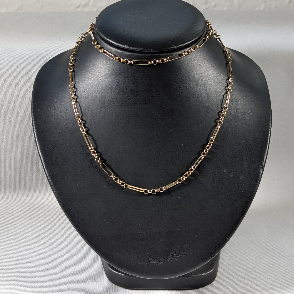 9ct Gold Long Oval & Belcher Figaro Style Chain 24" - Own4Less